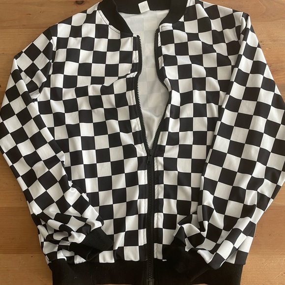 Jackets & Coats | Black And White Checkered Bomber Jacket | Poshmark